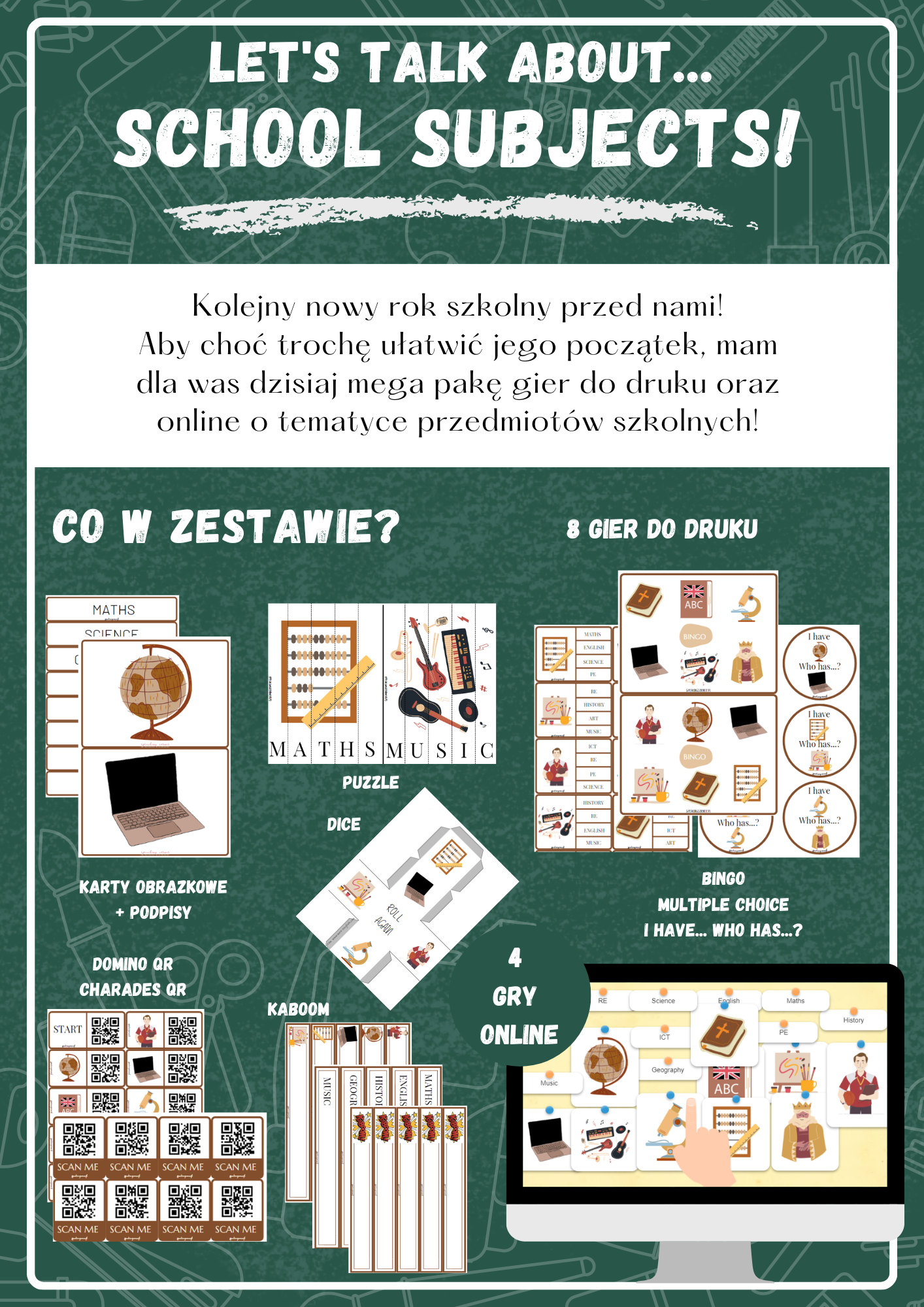 [FREEBIE] Let's talk about... school subjects! GAMES PACK! - Speaking ...